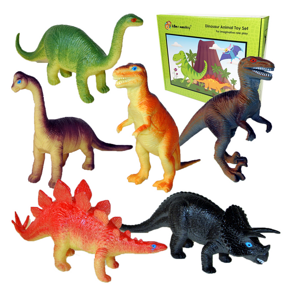 Plastic Toy Dinosaurs set of 6 for kids boys and toddlers labelled Lello and Monkey
